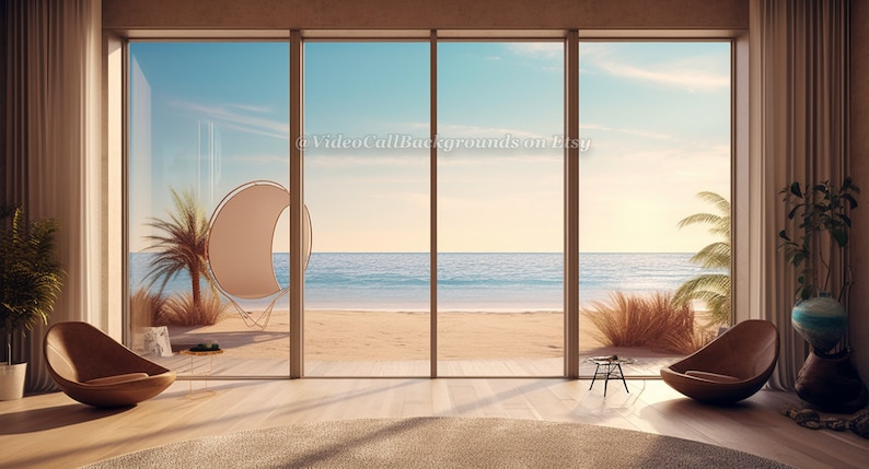 Virtual Video Call Background | Large Window by the Ocean | Image for ...