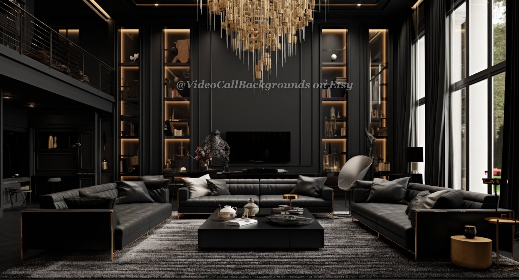 Virtual Video Call Background | Luxury Black Living Room | Image for ...
