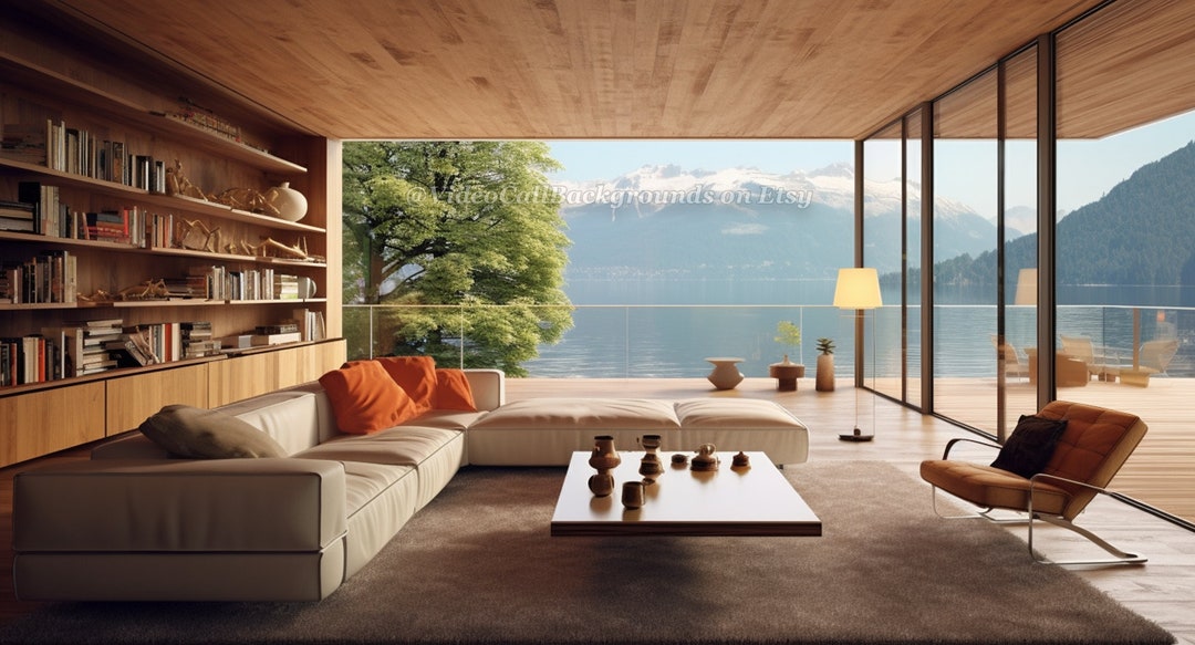 Virtual Video Call Background | Living Room With Lake View | Image for ...