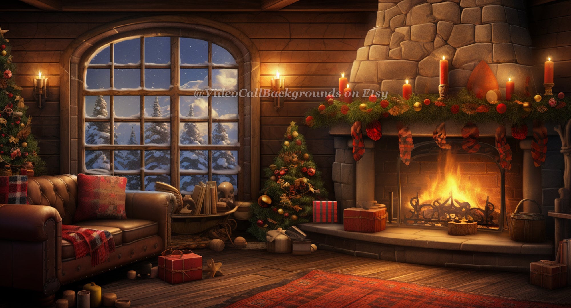 Virtual Video Call Background | Cozy Christmas Fireplace | Image for ...