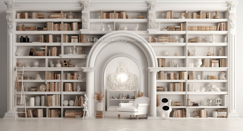Virtual Video Call Background | Professional White Bookshelf | Image ...