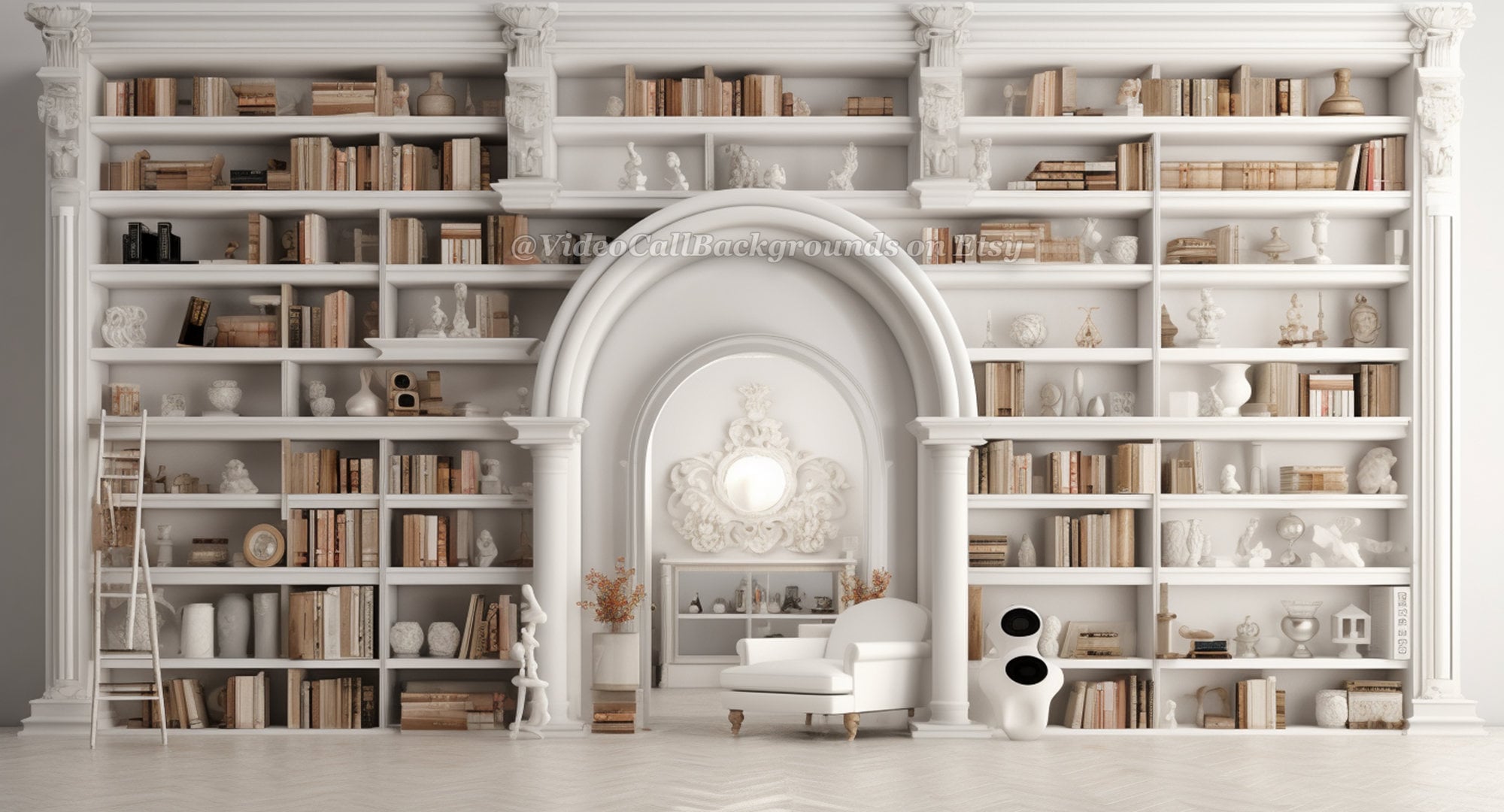 Virtual Video Call Background | Professional White Bookshelf | Image ...