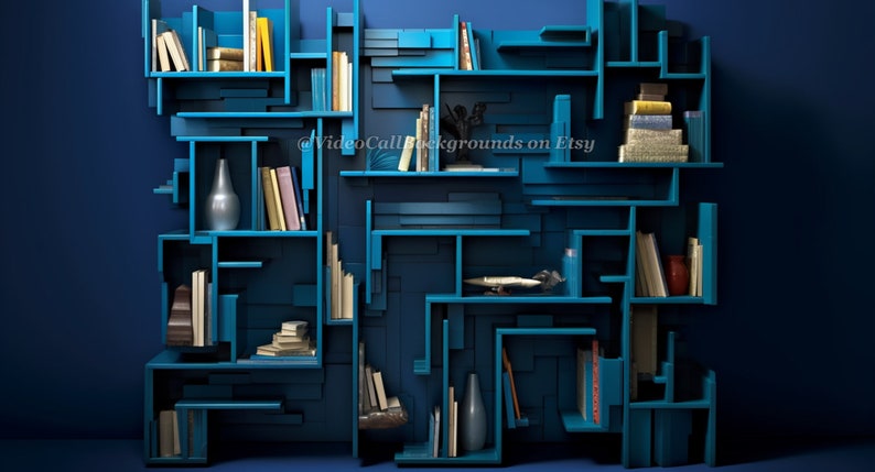 Virtual Video Call Background | Modern Blue Bookshelf | Image for Zoom ...