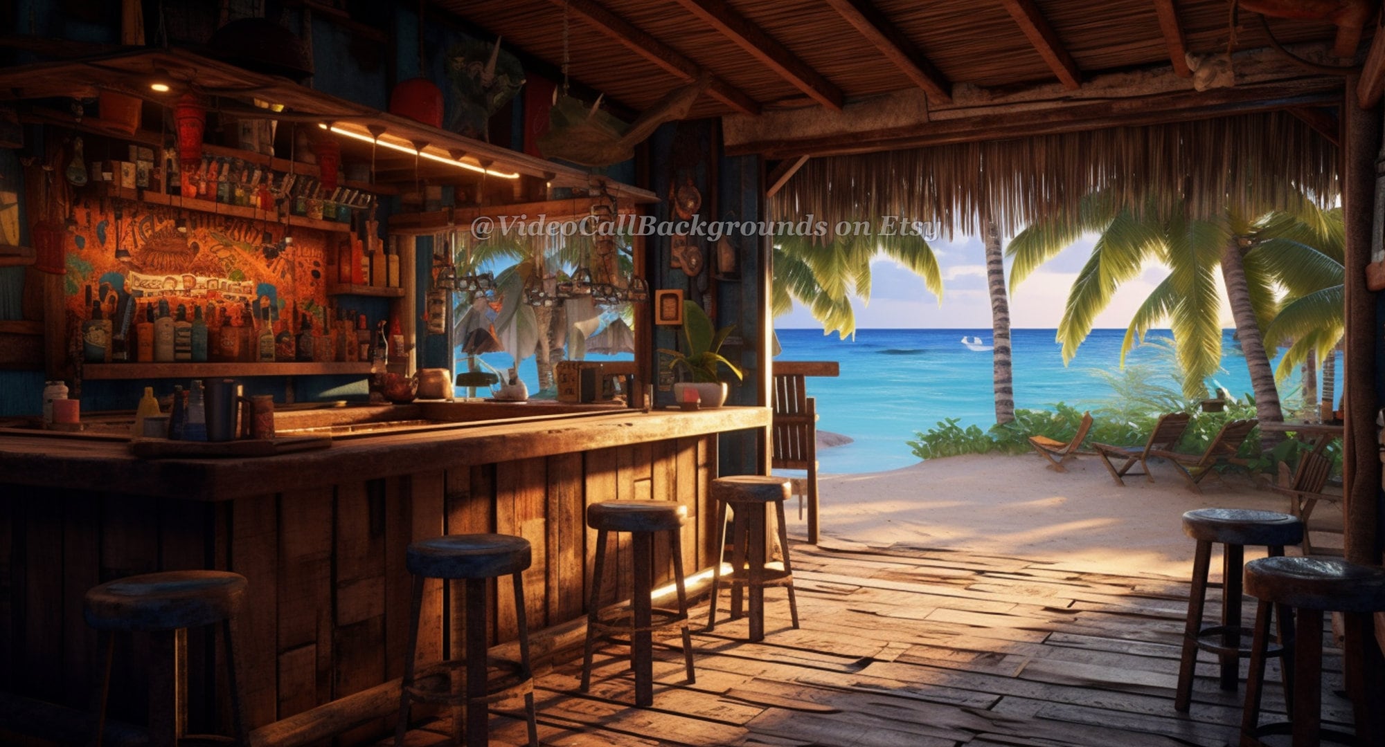 Virtual Video Call Background | Tropical Beach Bar Shack | Image for ...