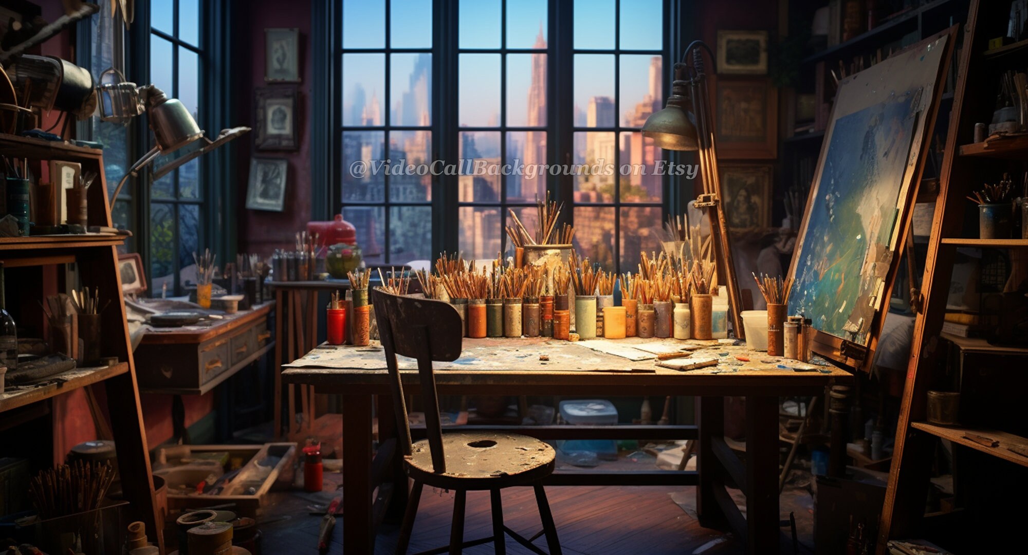 Virtual Video Call Background | Painter Office | Image for Zoom, Video ...