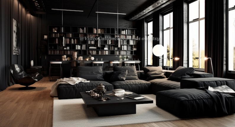 Virtual Video Call Background | Modern Black Living Room | Image for ...