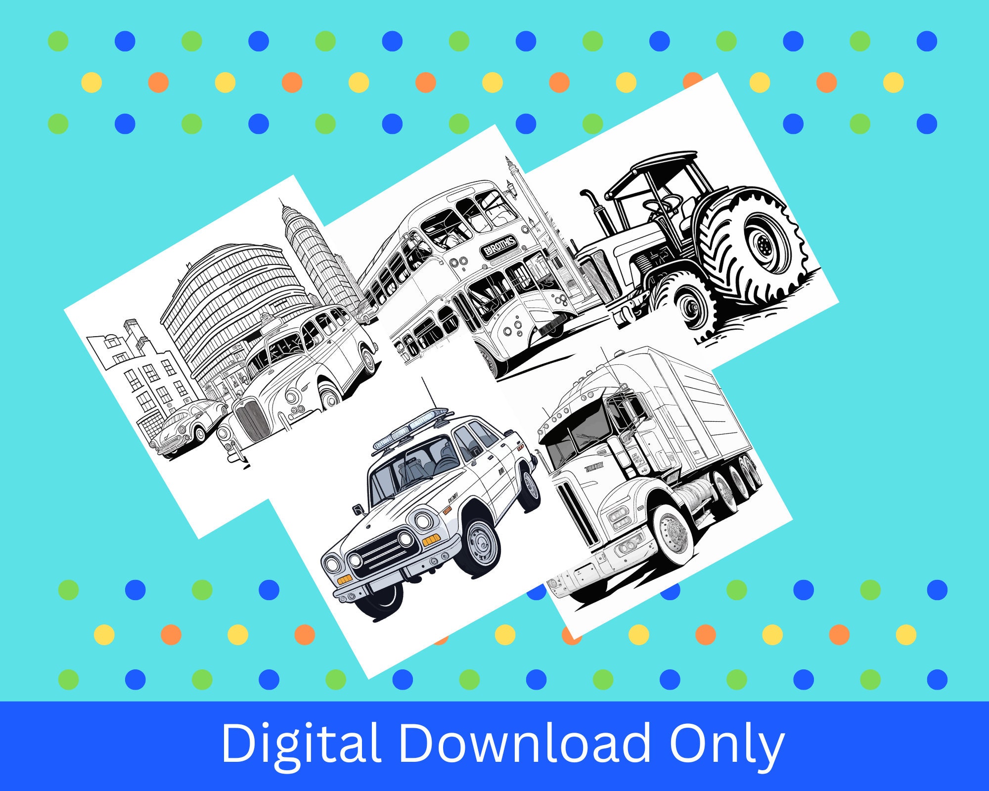 Printable Cars Coloring Pages, Kids Colorbook, Digital Download, PDF - Etsy