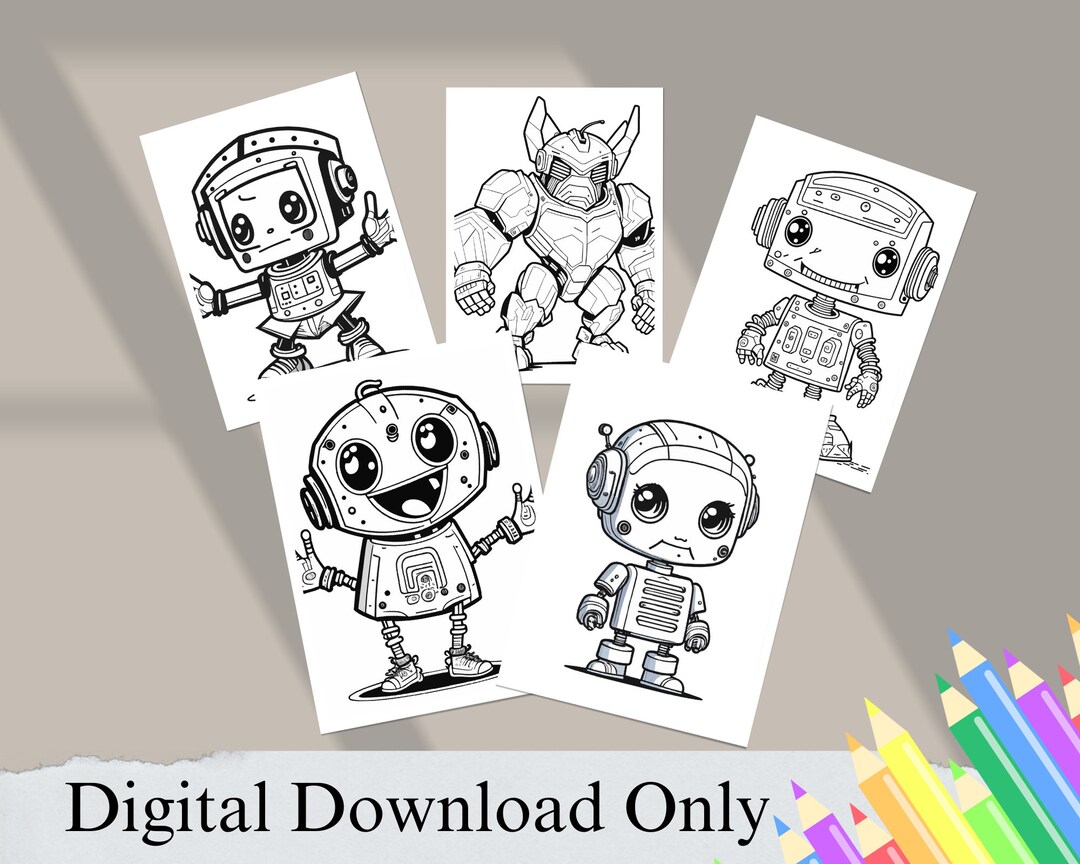 Printable Robots Coloring Pages, Kids Colorbook, Digital Download, PDF ...