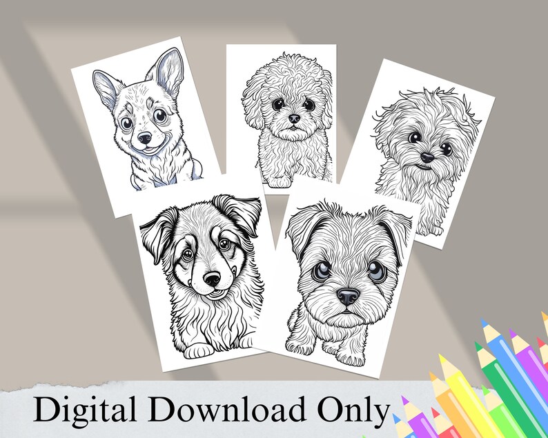 Printable Dogs Coloring Pages, Kids Colorbook, Digital Download, PDF ...