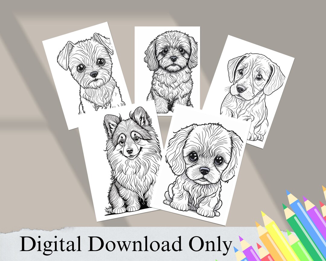 Printable Dogs Coloring Pages, Kids Colorbook, Digital Download, PDF ...
