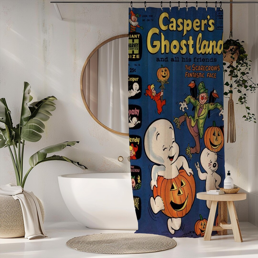 Casper's Ghost Land Halloween Shower Curtain, Spooky Ghost Bathroom ...