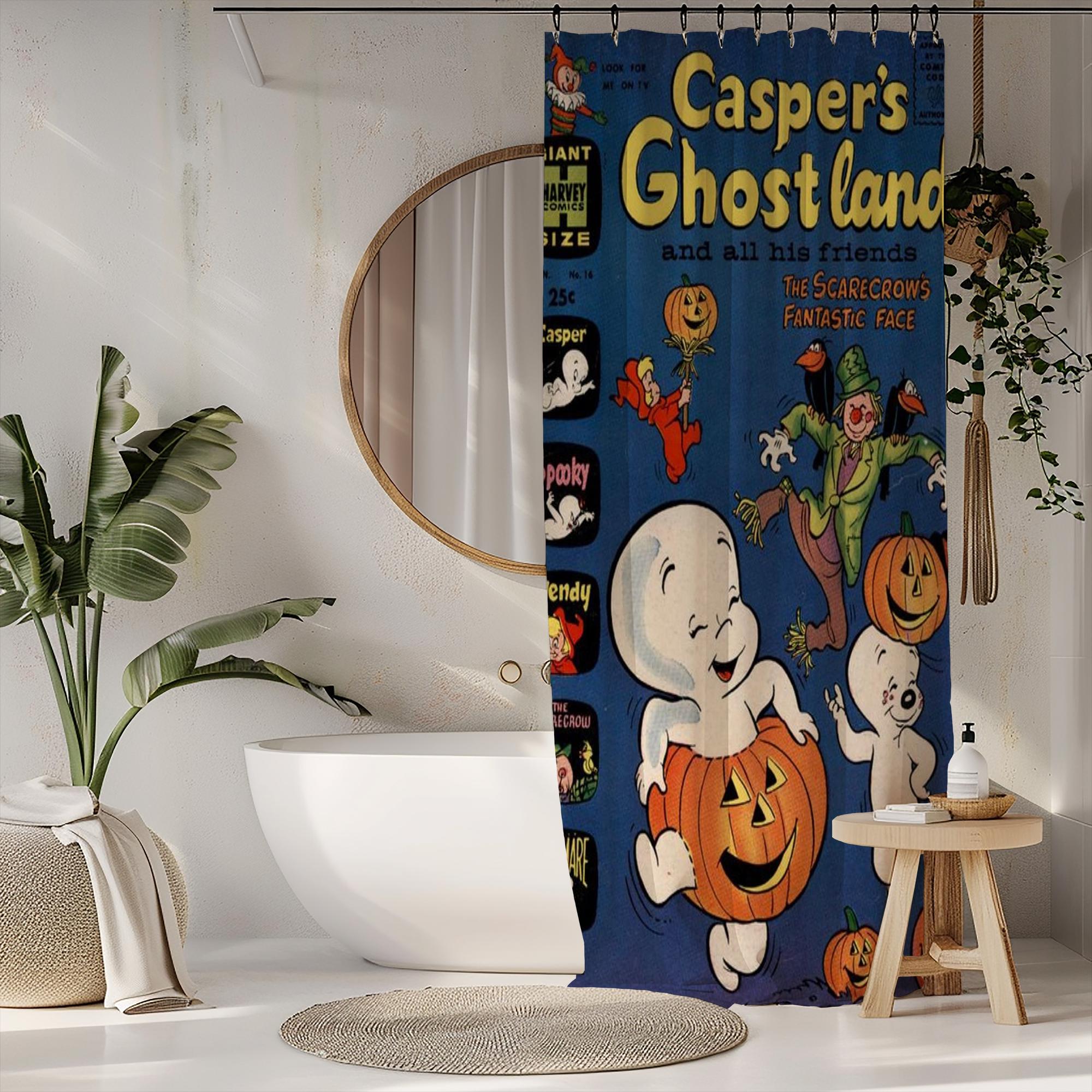 Casper's Ghost Land Halloween Shower Curtain, Spooky Ghost Bathroom ...
