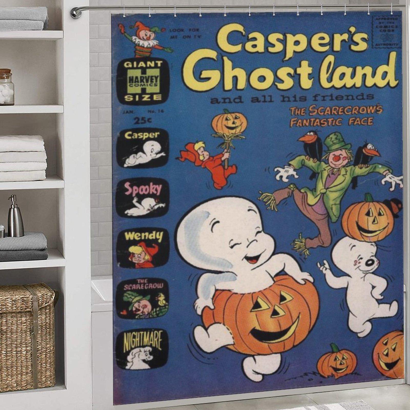 Casper's Ghost Land Halloween Shower Curtain, Spooky Ghost Bathroom ...