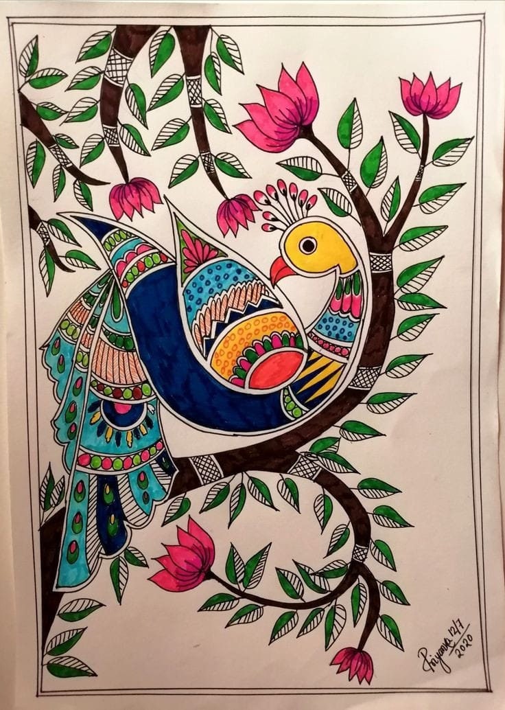 Madhubani Painting ,peacock, Wall Art ,living Room Decor - Etsy Canada