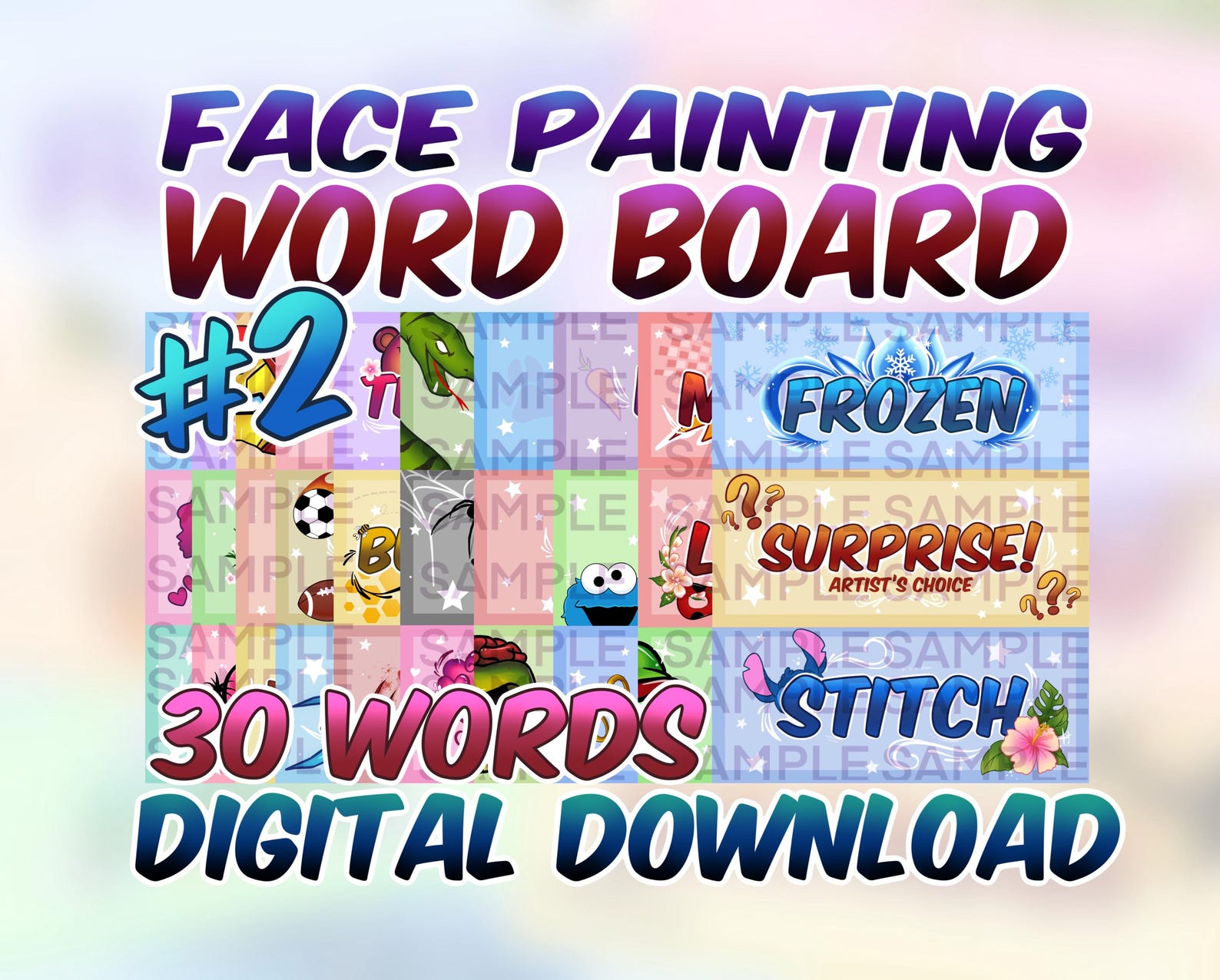 Face Painting Word Board Menu #2: 30 Designs (digital Download) - Etsy