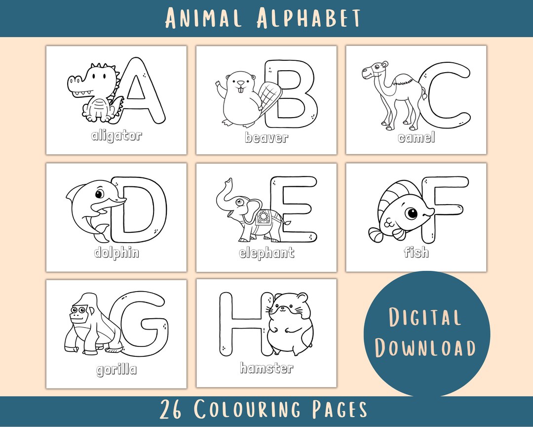 26 Animal Alphabet Coloring Pages for Kids, Alphabet Coloring Page ...