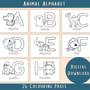 26 Animal Alphabet Coloring Pages for Kids, Alphabet Coloring Page ...