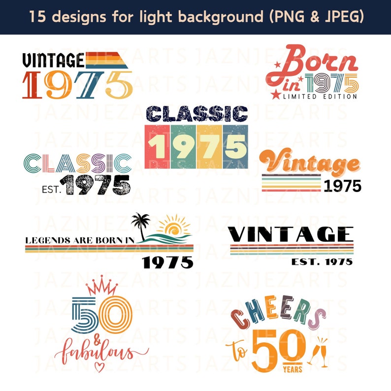 1975 50th Birthday PNG 50th Tshirt Bundle 50th Birthday Gift for Women ...