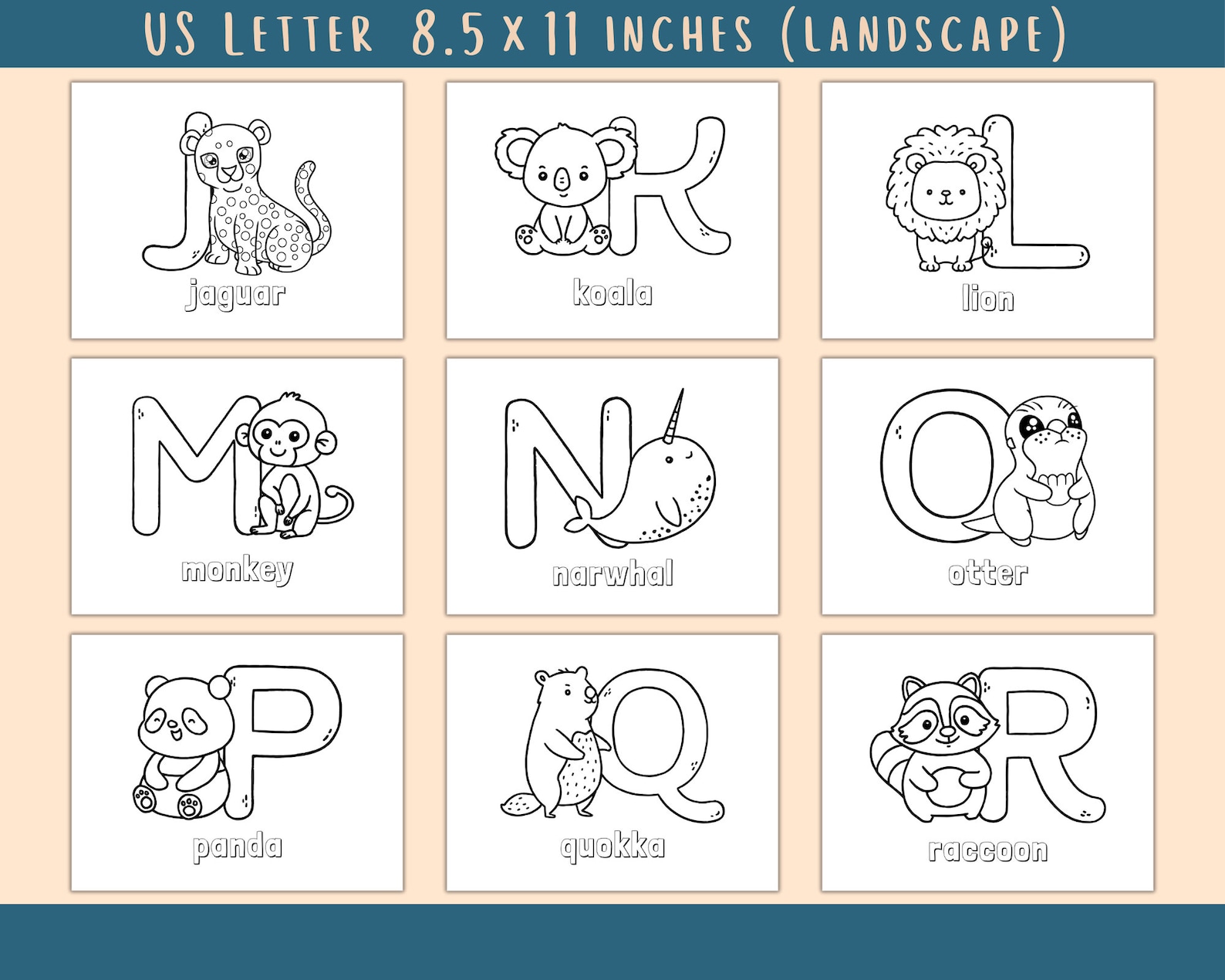 26 Animal Alphabet Coloring Pages for Kids, Alphabet Coloring Page ...