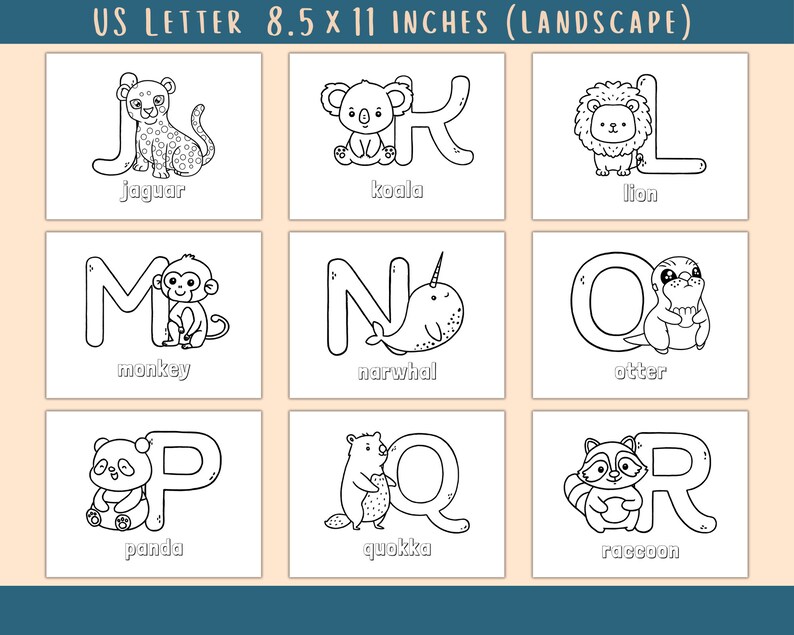 26 Animal Alphabet Coloring Pages for Kids, Alphabet Coloring Page ...