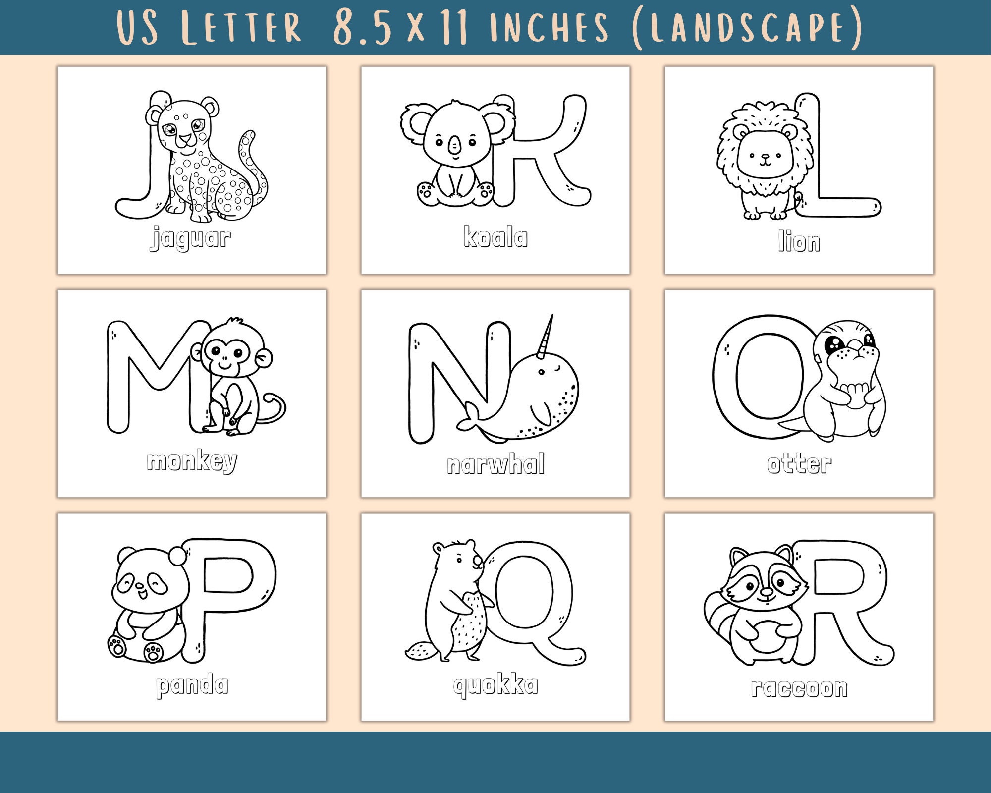 26 Animal Alphabet Coloring Pages for Kids, Alphabet Coloring Page ...
