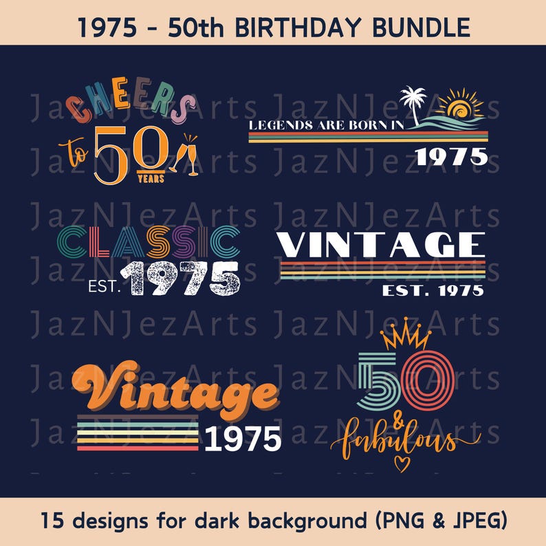 1975 50th Birthday PNG 50th Tshirt Bundle 50th Birthday Gift for Women ...