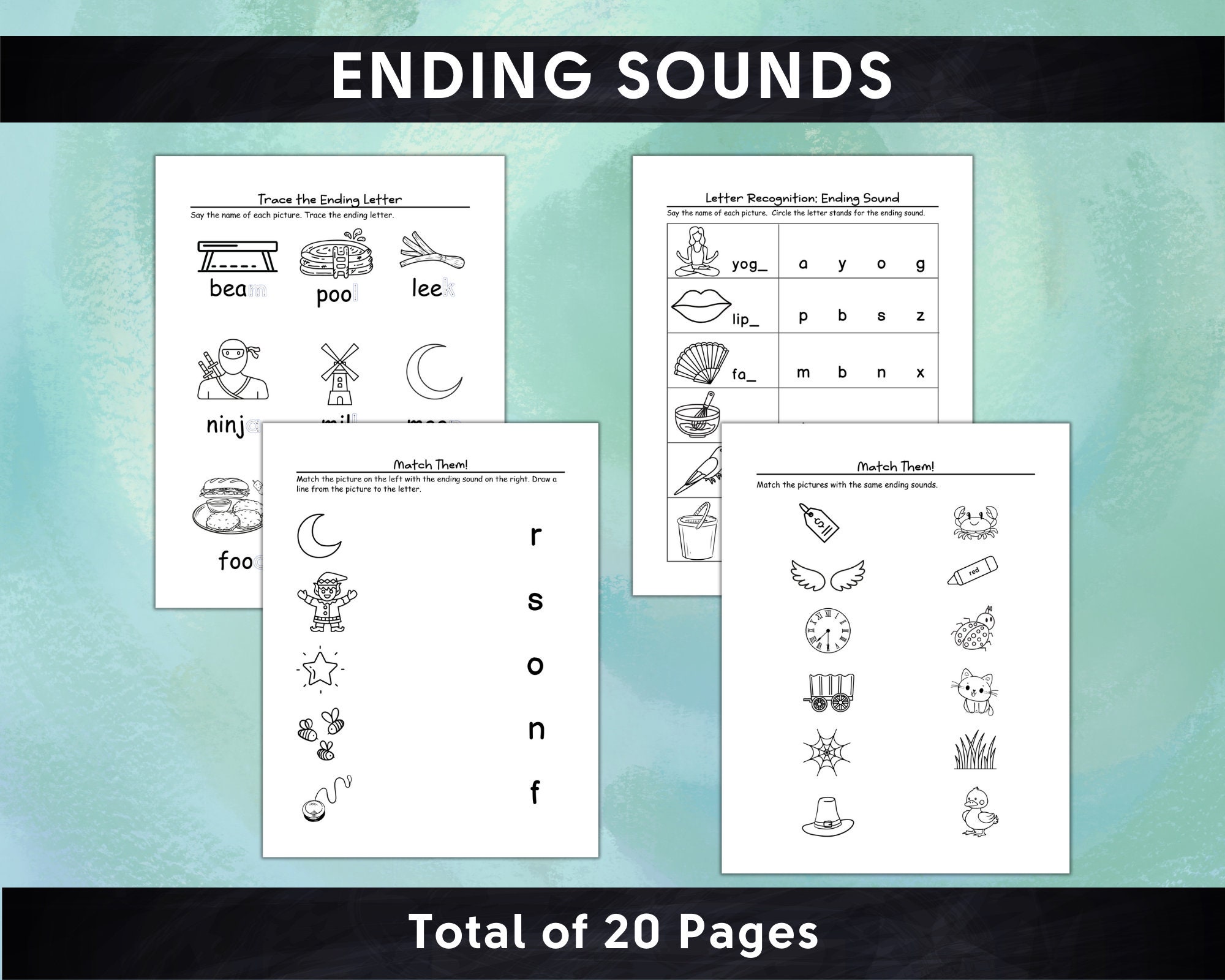 Ending Sound Worksheets, Homeschooling Worksheet, Educational Worksheet ...
