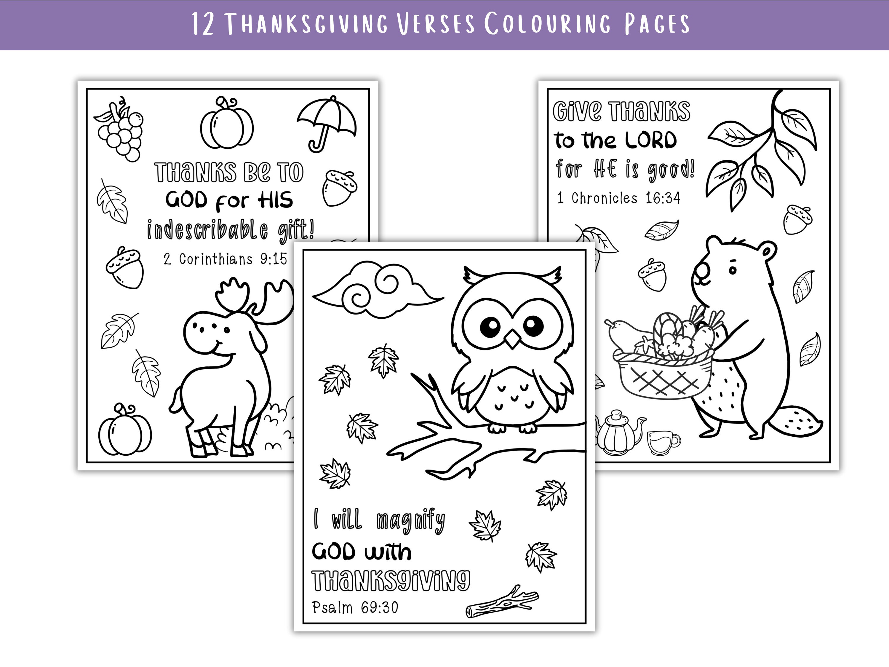 Woodland Fall Coloring Pages for Kids, Thanksgiving Bible Verses ...