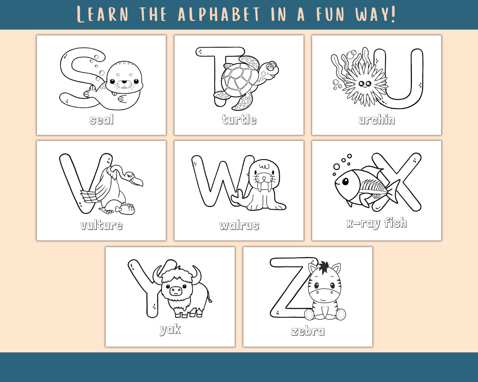 26 Animal Alphabet Coloring Pages for Kids, Alphabet Coloring Page ...