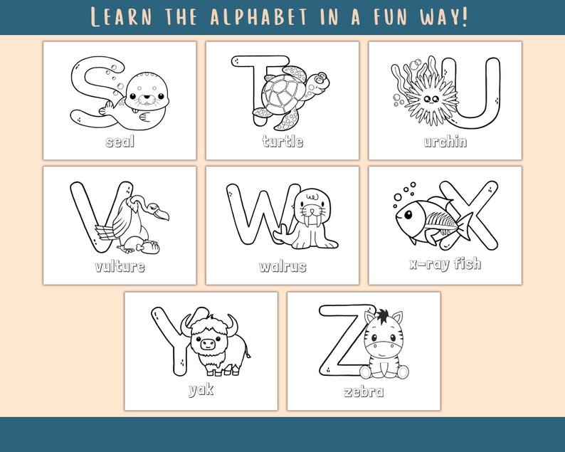 26 Animal Alphabet Coloring Pages for Kids, Alphabet Coloring Page ...
