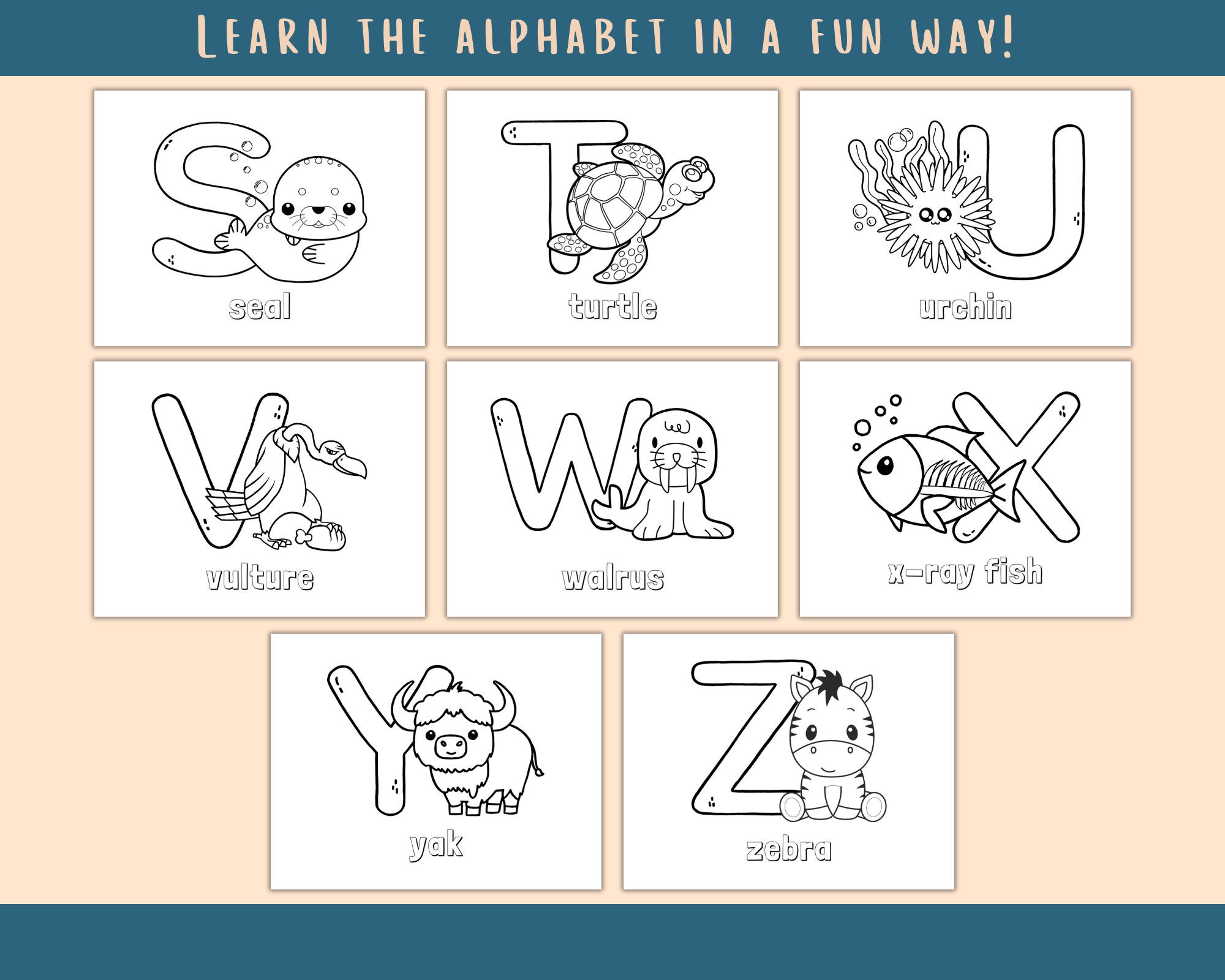 26 Animal Alphabet Coloring Pages for Kids, Alphabet Coloring Page ...