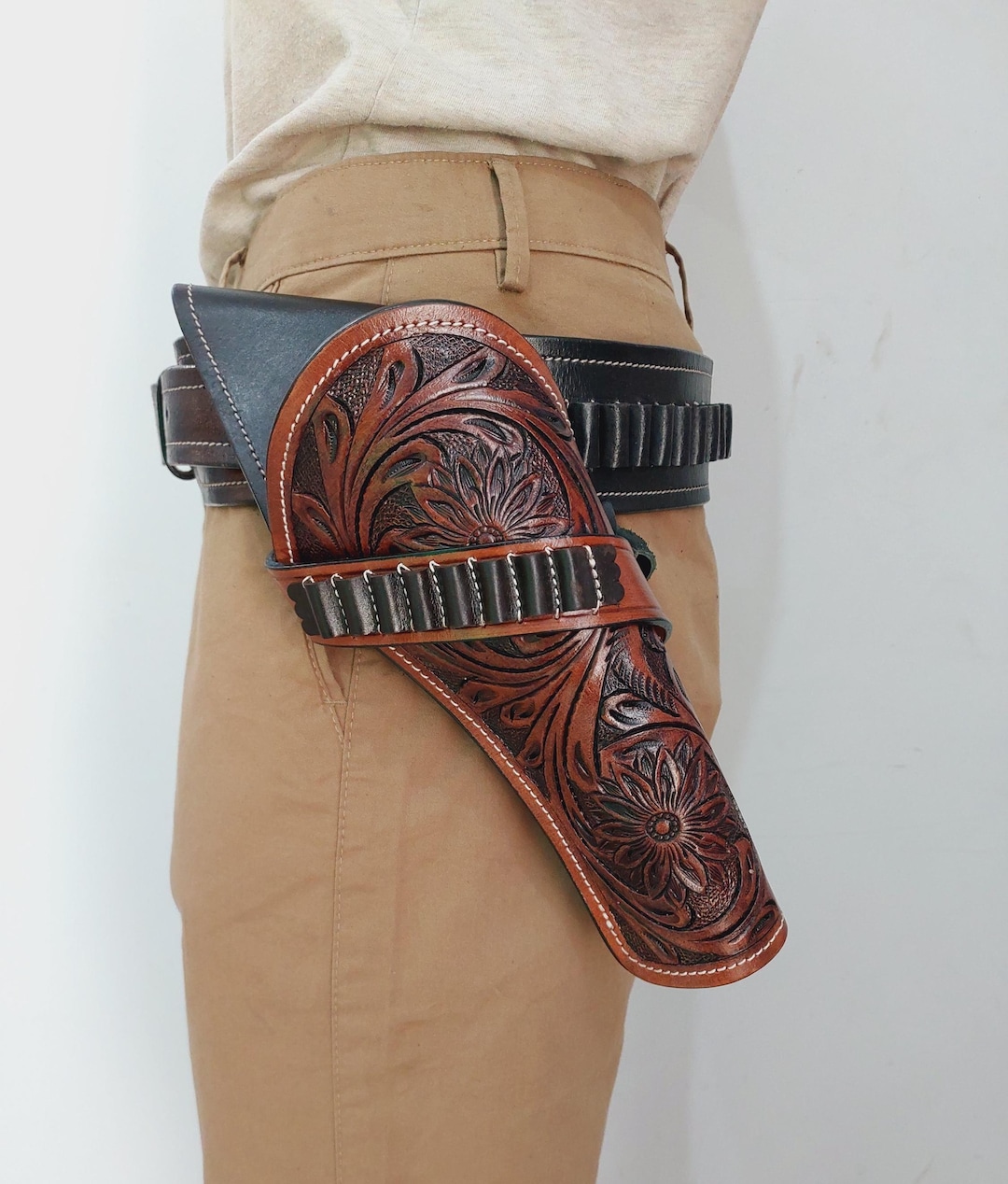 Western Cross Draw Gun Holster With Ammo Loop – Handmade Full Grain ...