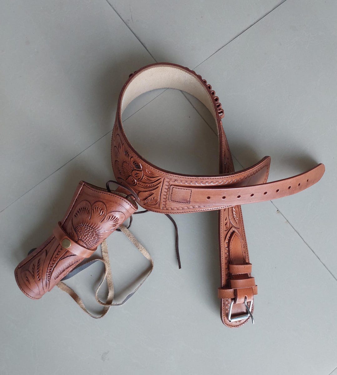 Revolver Holster Belt Western Cowboy Leather Made Custom Handmade Fit ...