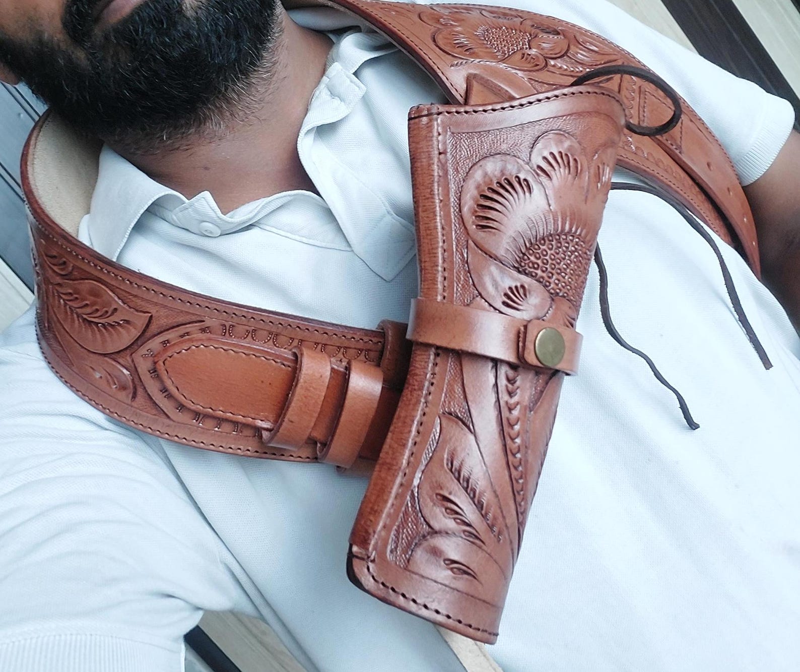 Revolver Holster Belt Western Cowboy Leather Made Custom Handmade Fit ...