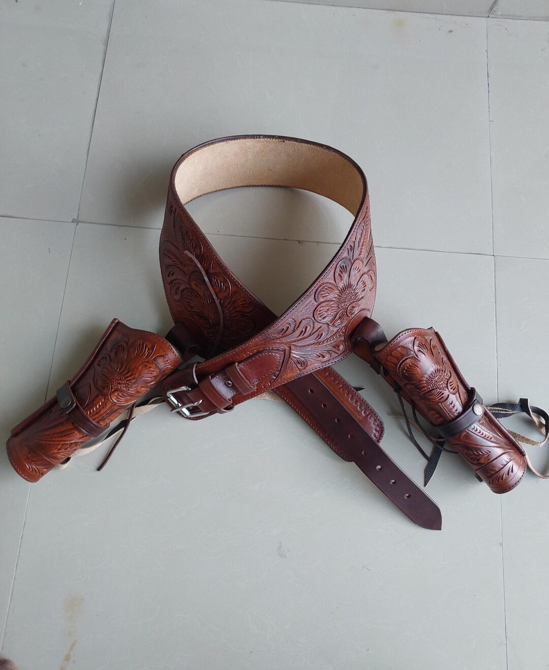 Revolver Dual Holster Belt Western Cowboy Leather Made Custom Handmade ...