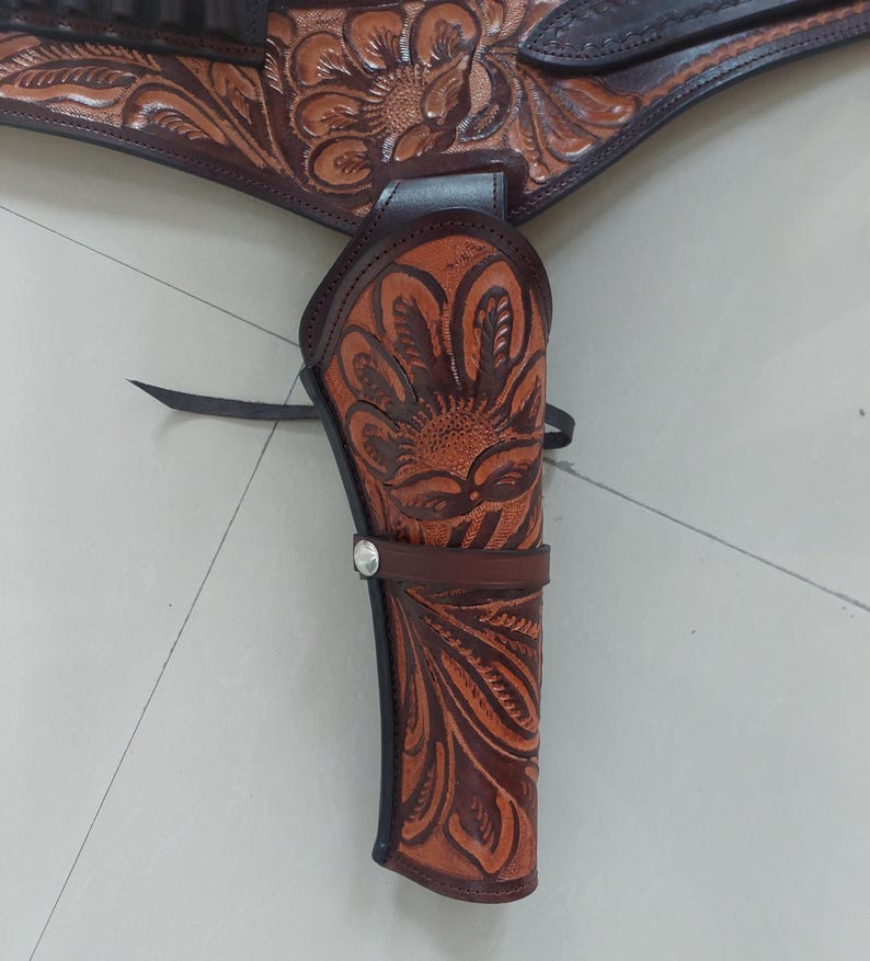 Handmade Full Grain Leather Western Gun Holster Belt - Dual Color - Etsy
