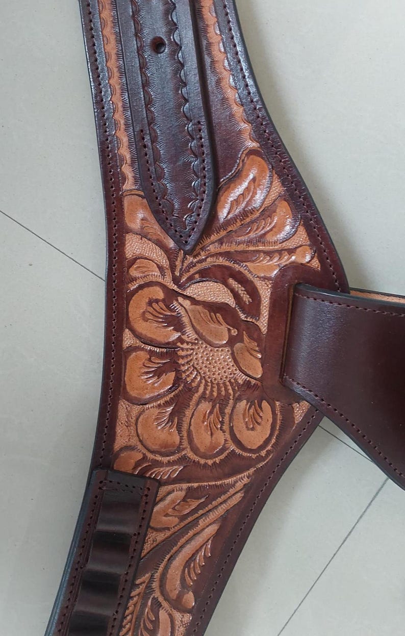 Handmade Full Grain Leather Western Gun Holster Belt - Dual Color - Etsy