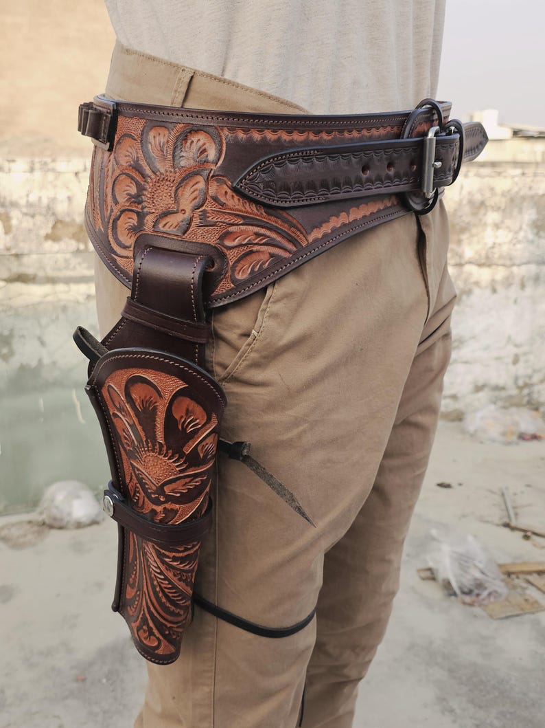 Western Gun Holster With Belt Leather – Handmade Cowboy Fast Draw Rig ...