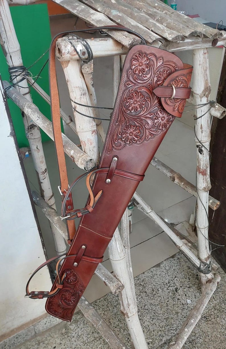 Leather Rifle Scabbard – Handmade 33" Western Case – Hand-tooled ...
