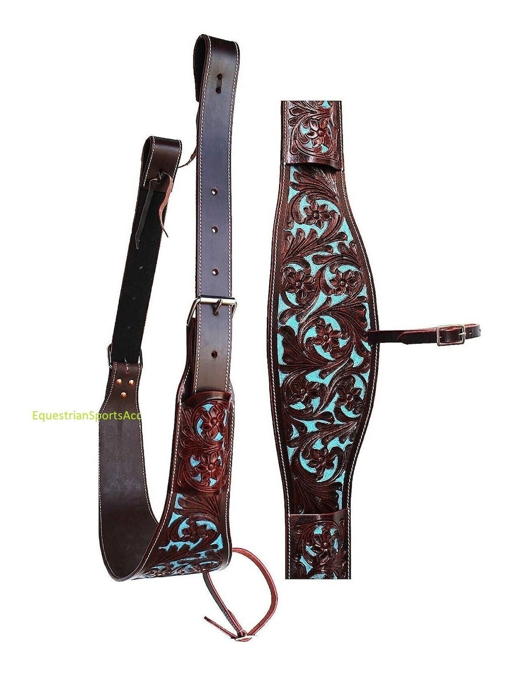 Tooled Western Leather Back Cinch Flank Cinch Rear Padded Girth Saddle ...