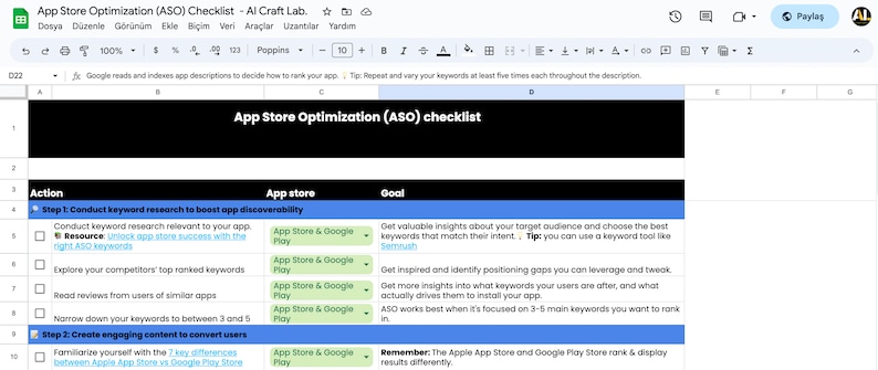 ASO Checklist Guideline App Store Listing Play Store - Etsy UK