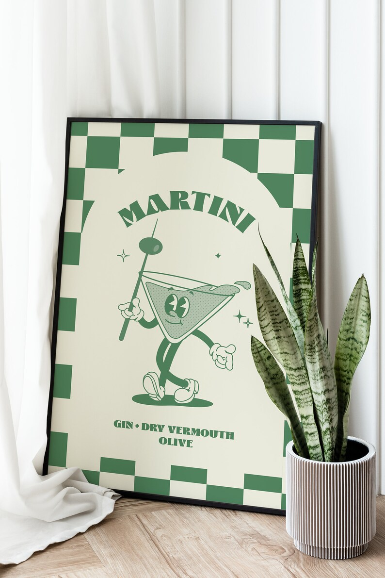 Retro Cartoon Martini Cocktail Print - Etsy