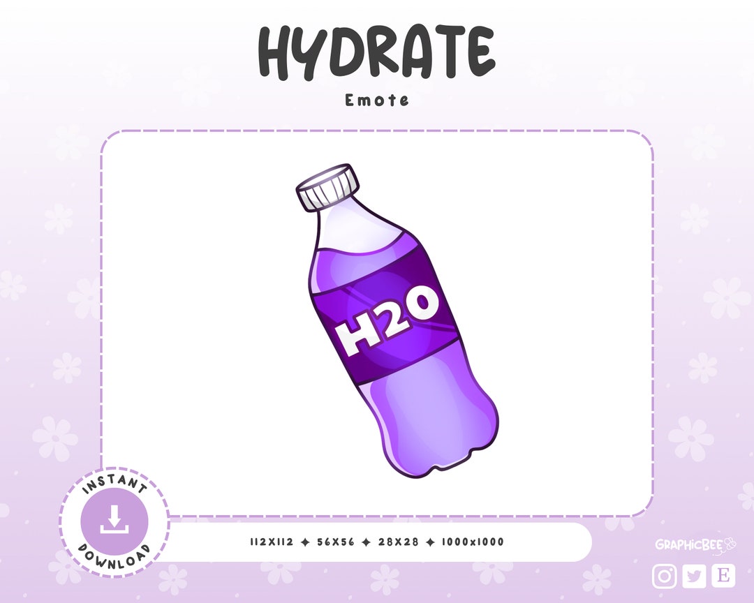 Hydrate H20 Twitch Emote Purple / Water Bottle / Channel Point / Redeem ...