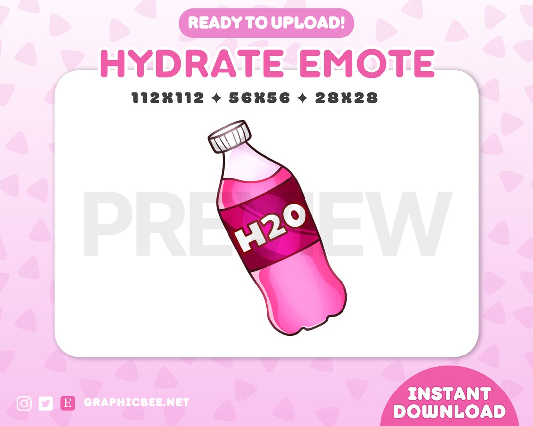 Hydrate H20 Twitch Emote Pink / Water Bottle / Channel Point / Redeem ...