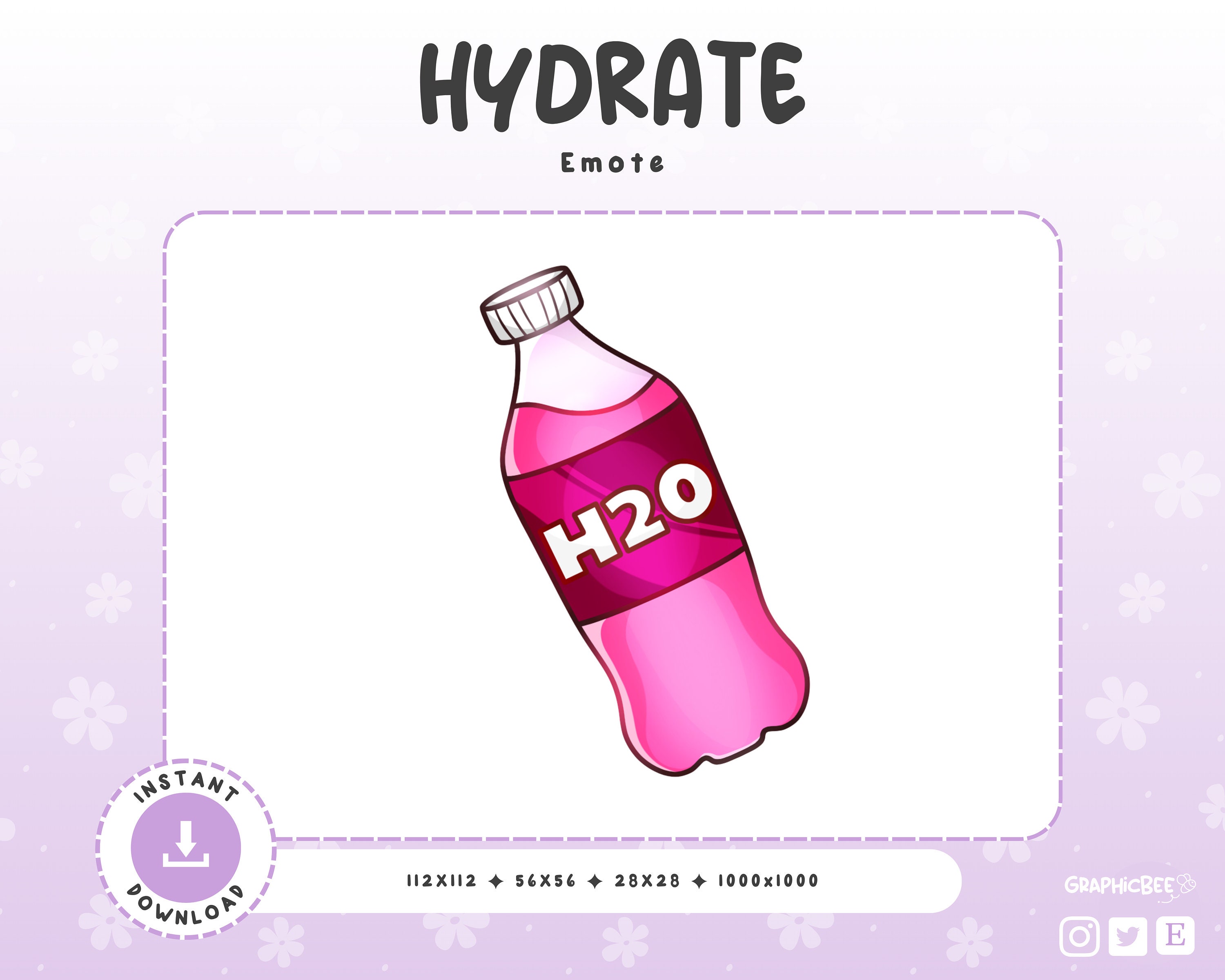 Hydrate H20 Twitch Emote Pink / Water Bottle / Channel Point / - Etsy