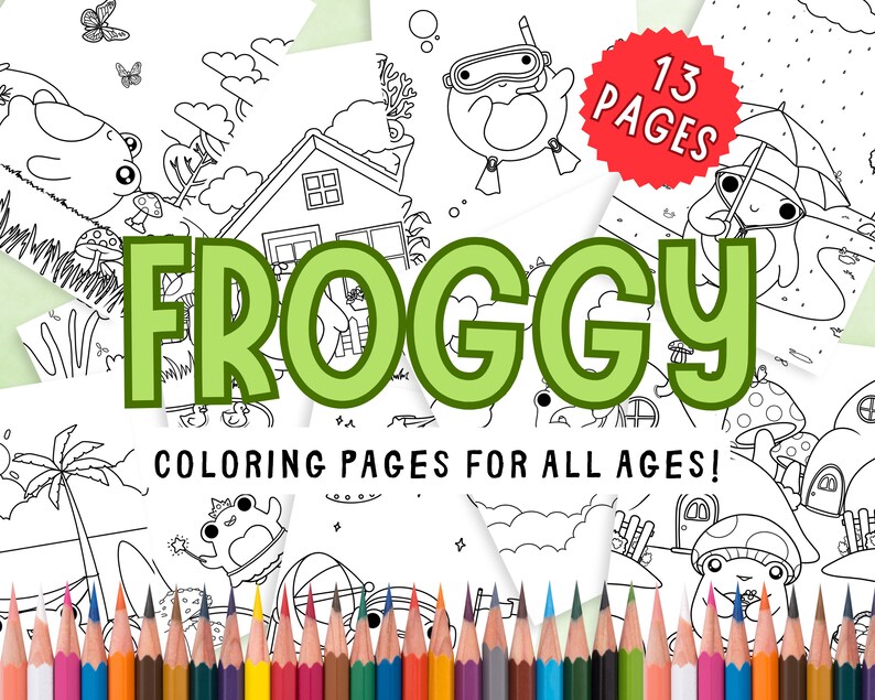 Cute Frog Coloring Pages / 13 Pages / Frogs / Kids Activities / Adult ...