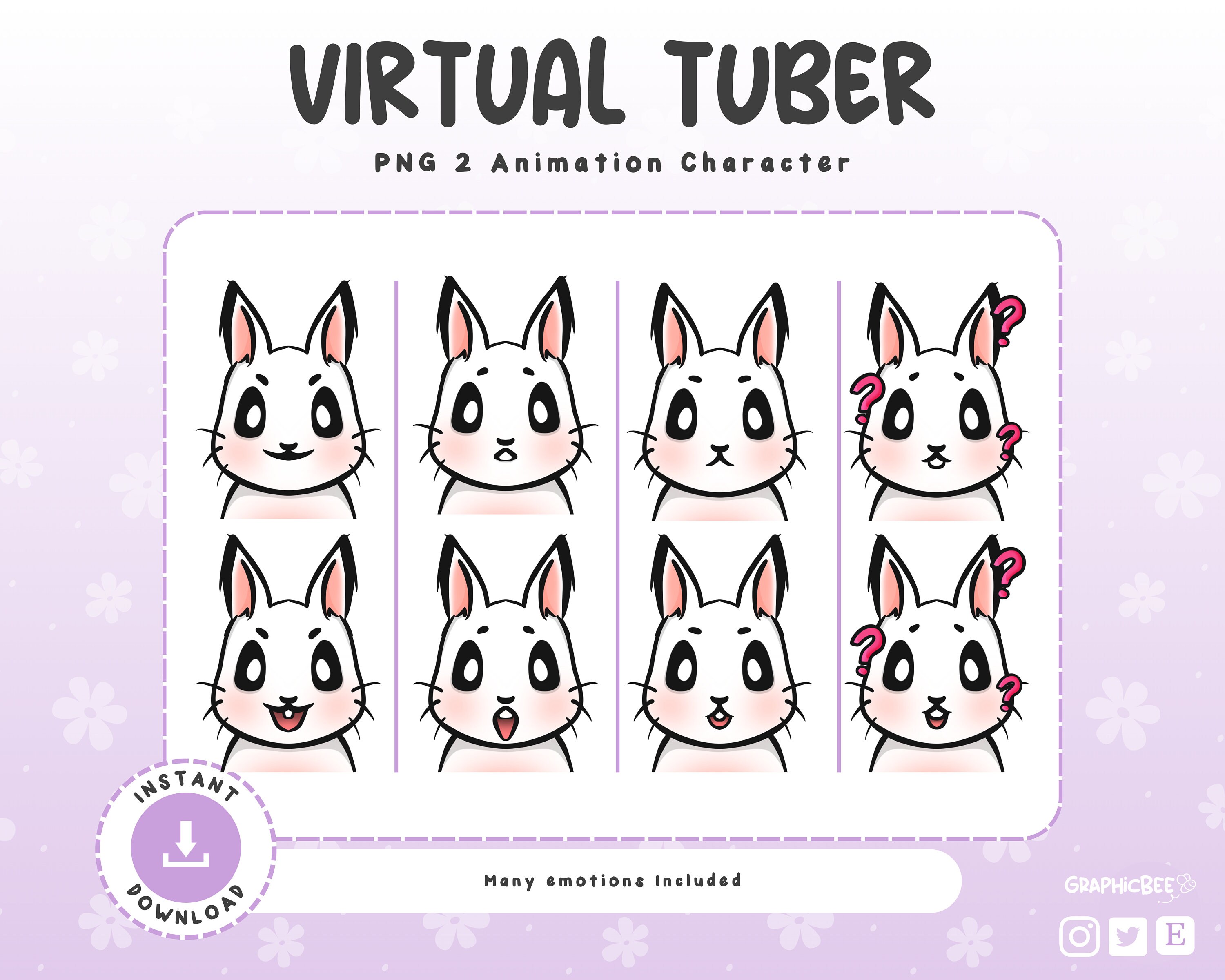 Pre-made Png-tuber Bunny 5 Emotions Vtuber Live - Etsy