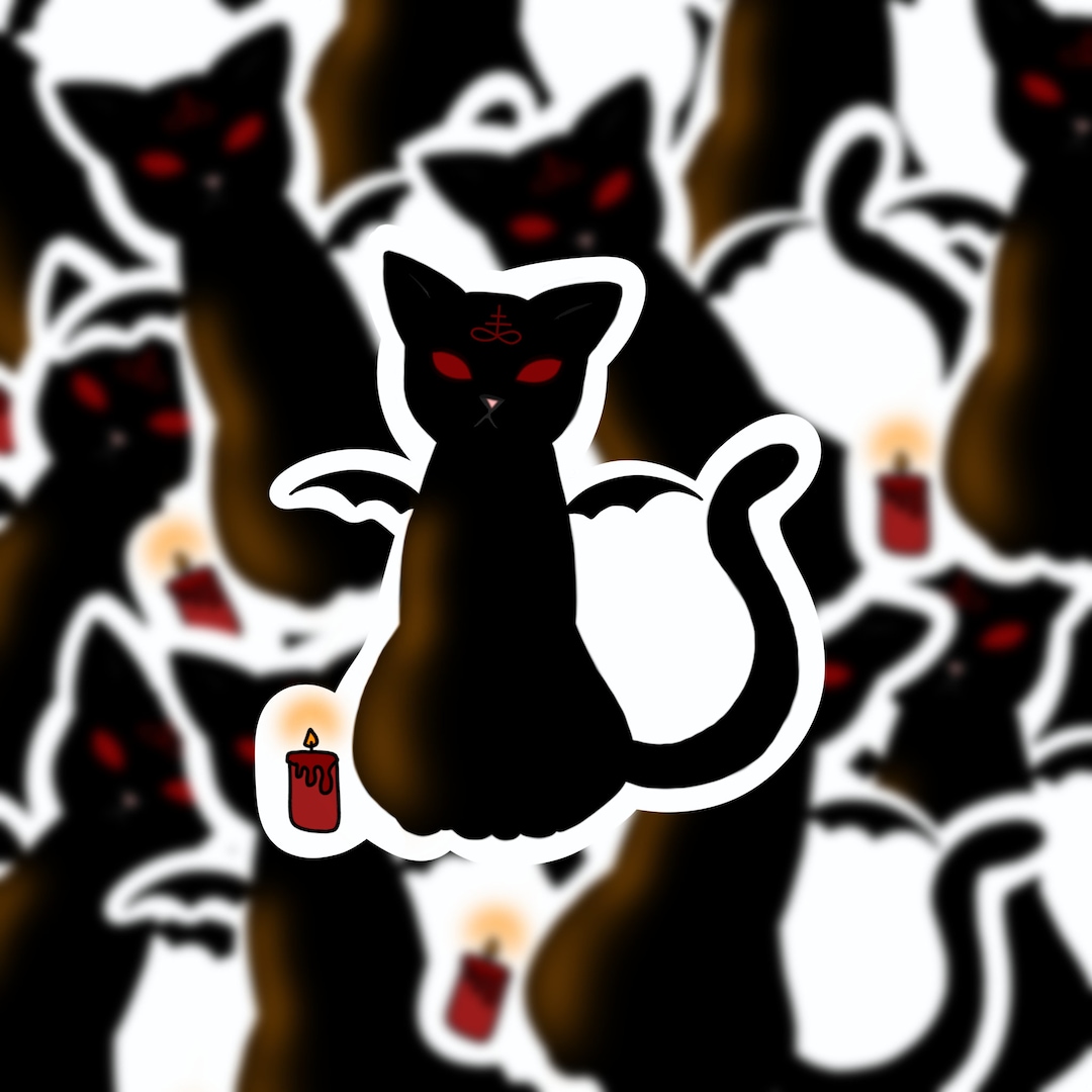 Demon Kitty Sticker Batwing Cat Sticker Scary Cat Sticker Black Cat ...