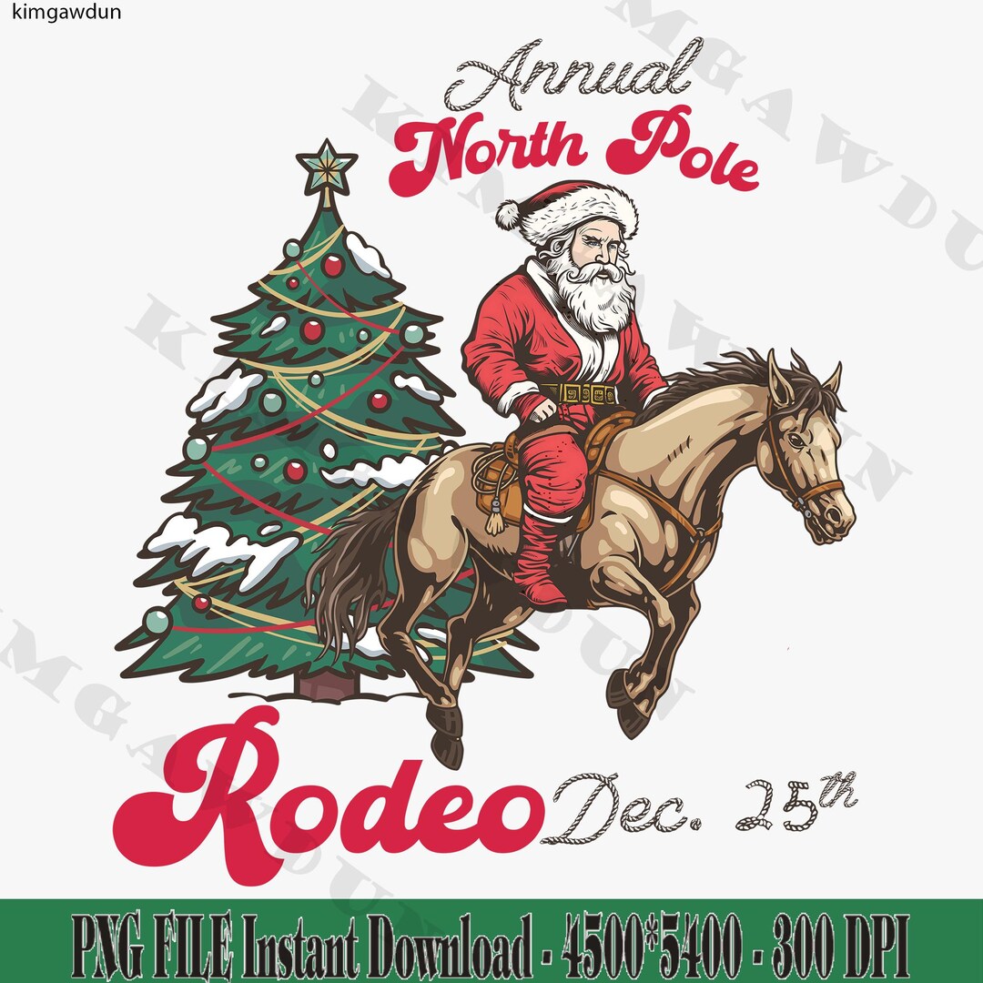 North Pole Rodeo PNG, Retro Cowboy Santa on Bucking Horse PNG, Country ...
