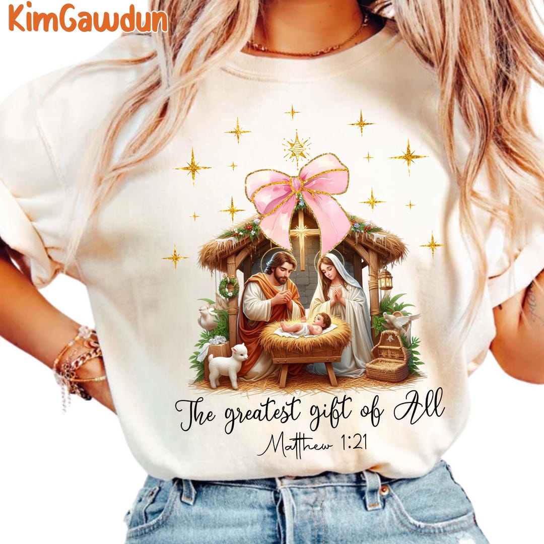 The Greatest Gift of All PNG, Bow Nativity Coquette Christmas ...